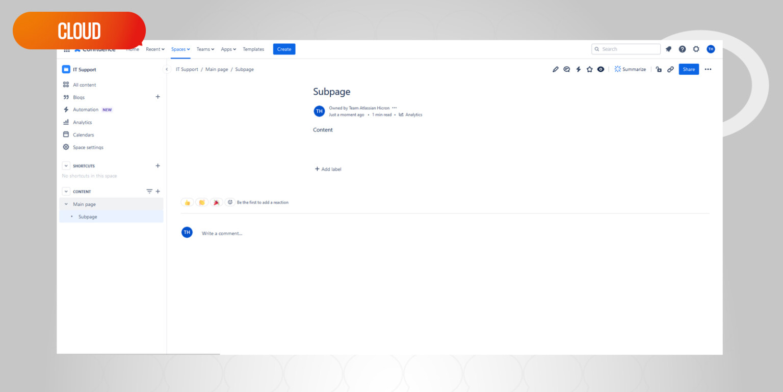 How to create a subpage in Confluence? - Hicron